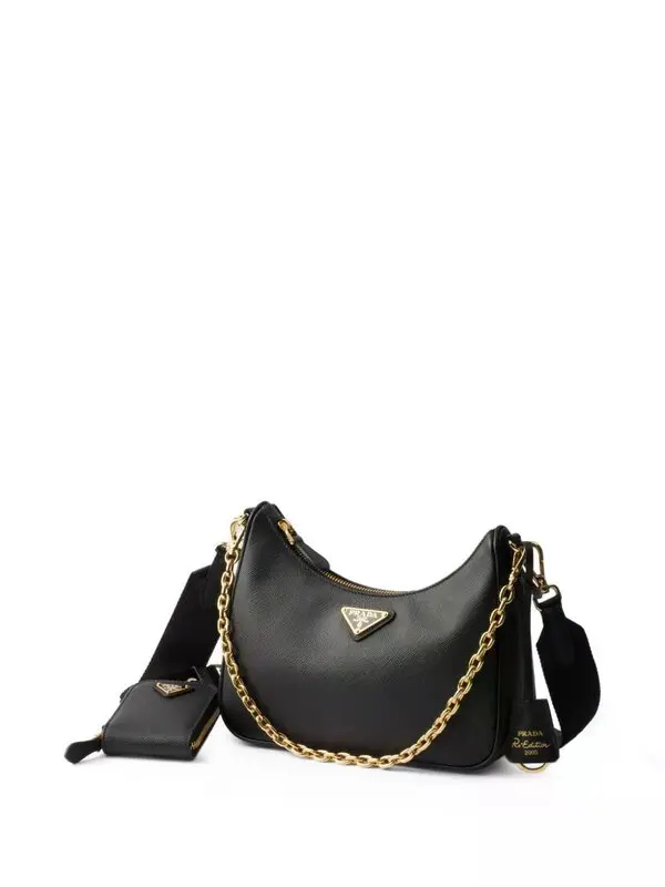 Prada Re-edition 2005 Saffiano Leather Shoulder Bag With Chain And Pouch - Black