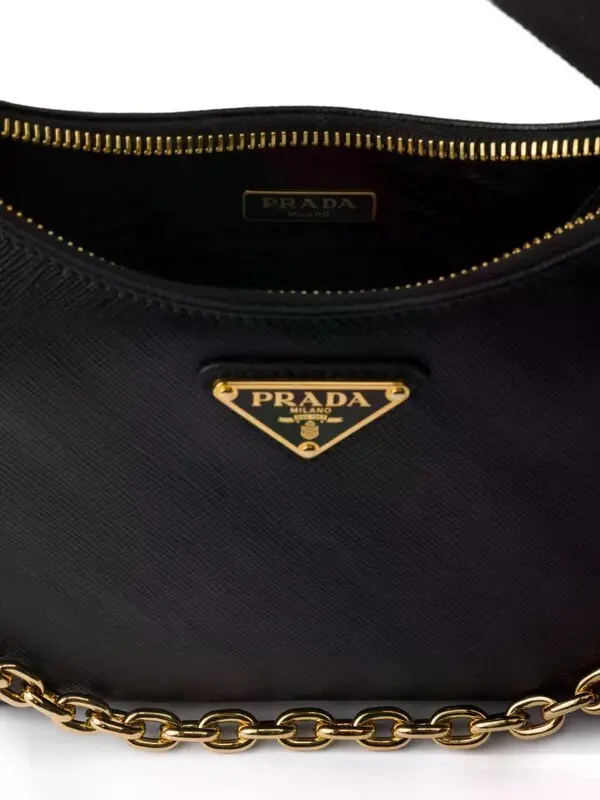 Prada Re-edition 2005 Saffiano Leather Shoulder Bag With Chain And Pouch - Black