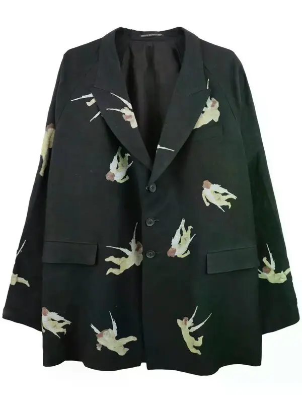 Yohji Yamamoto Linen Blend Angel Print Single-breasted Blazer