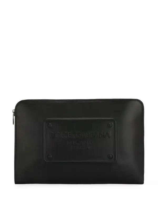Dolce & Gabbana Logo-debossed Leather Clutch Bag - Black