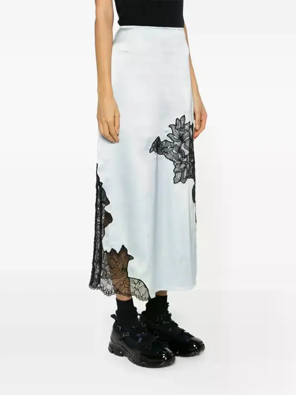 GANNI Satin Midi Skirt With Lace Appliqu