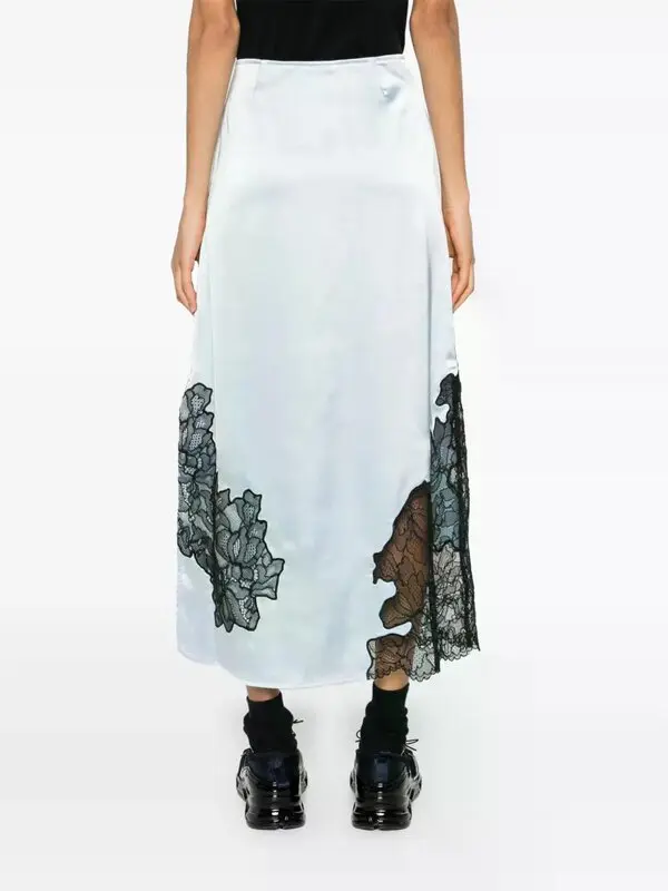 GANNI Satin Midi Skirt With Lace Appliqu