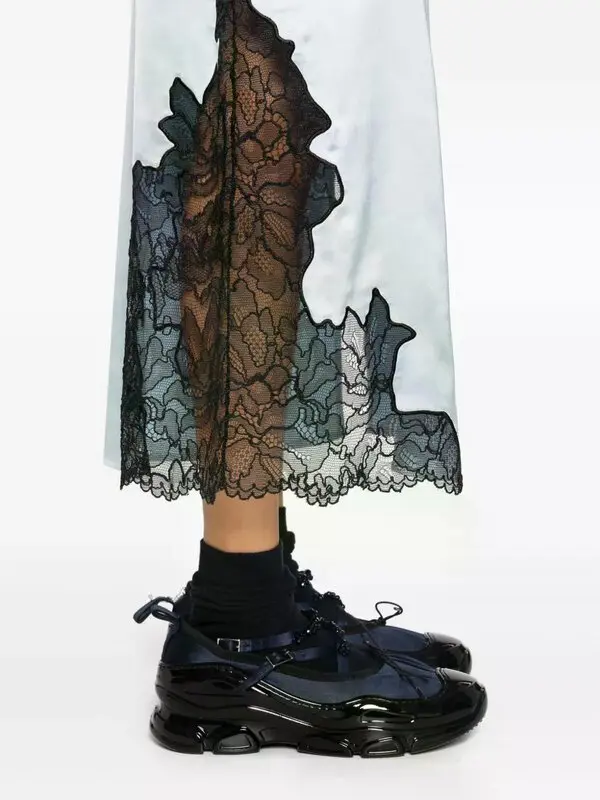 GANNI Satin Midi Skirt With Lace Appliqu