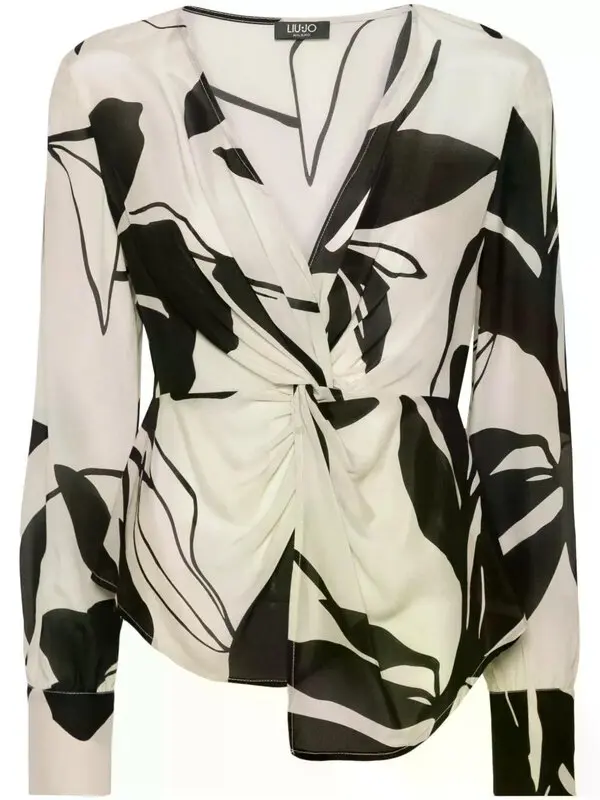 Liu Jo Abstract-print Crepe Blouse - Neutrals