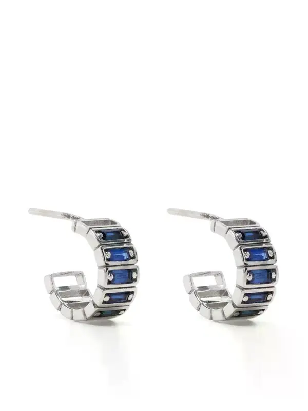 SUZANNE KALAN 18kt White Gold Baguette Sapphire Hoop Earrings - Silver