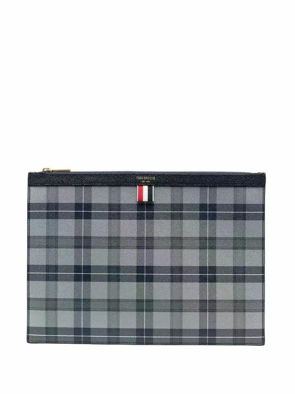 Thom Browne Tartan-print Medium Document Holder - Grey