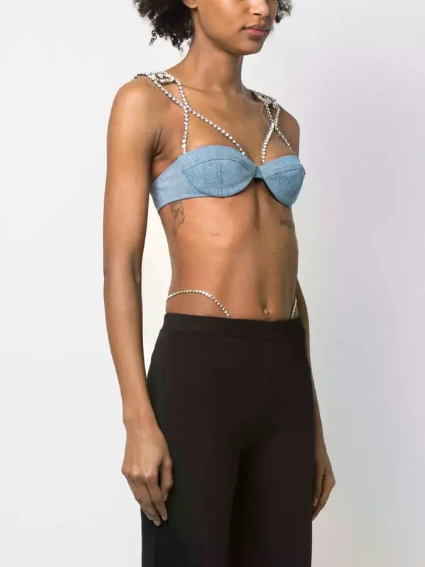 Gcds Embellished-strap Denim Bralette Top