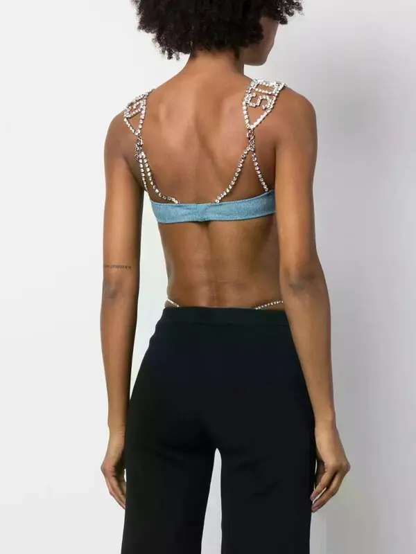 Gcds Embellished-strap Denim Bralette Top