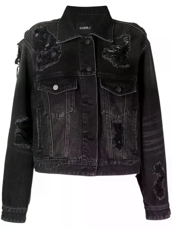 Goen.j Distressed Denim Trucker Jacket - Black