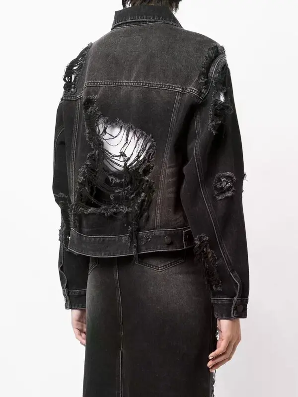 Goen.j Distressed Denim Trucker Jacket - Black