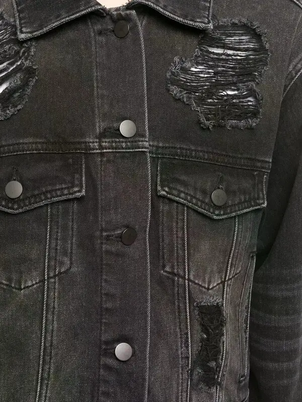 Goen.j Distressed Denim Trucker Jacket - Black