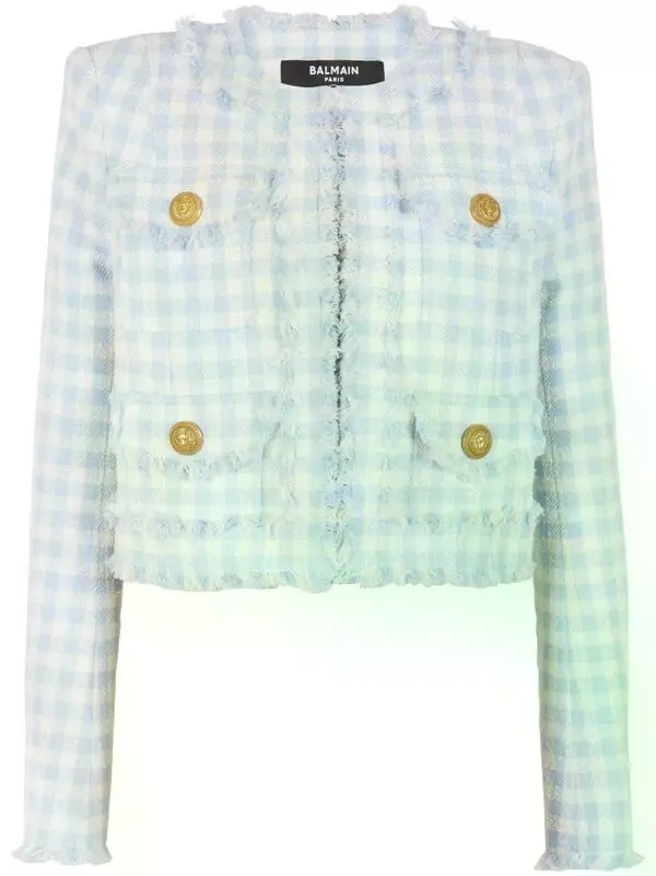 Balmain Gingham Tweed Jacket - Blue