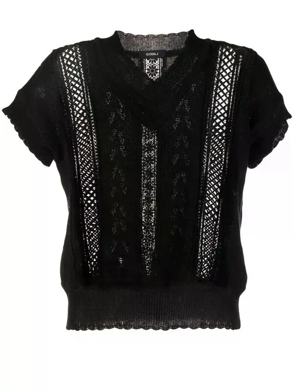 Goen.j V-neck Knitted Jumper With Embroidered Design - Black