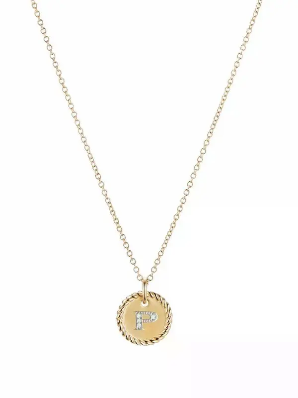 David Yurman 18kt Yellow Initial P Diamond Charm Necklace - Gold