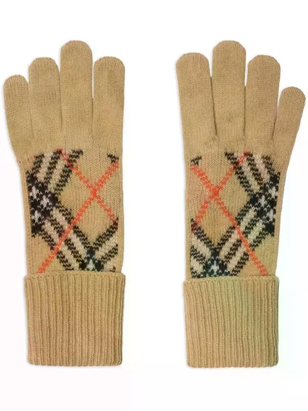Burberry Intarsia Knit Nova Check Gloves - Neutrals