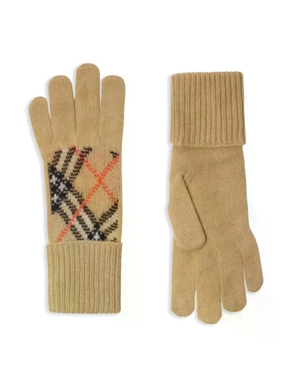 Burberry Intarsia Knit Nova Check Gloves