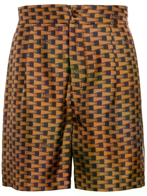 Bally Pennant-print Silk Shorts - Brown
