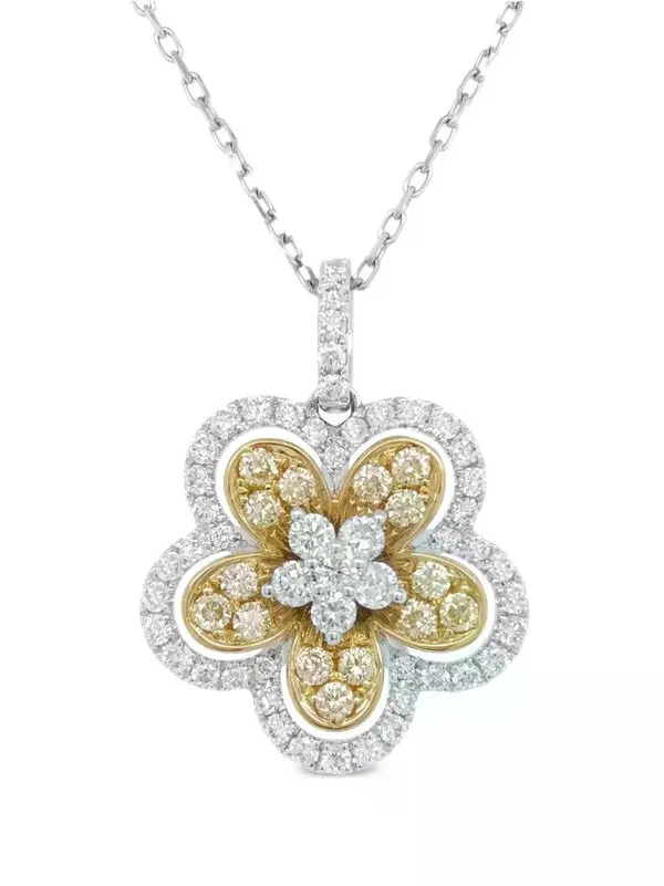 HYT JEWELRY 18kt Yellow Gold And Platinum Diamond Floral Necklace - Silver