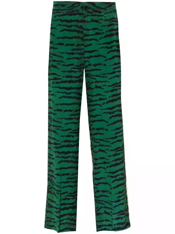 Victoria Beckham Tiger-print Straight-leg Trousers - Green