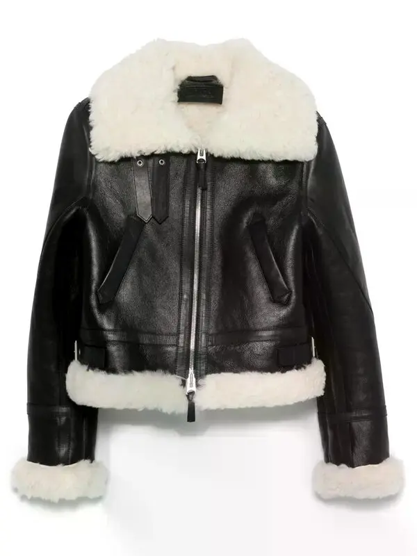 Kenzo Grained Leather Jacket With Shearling Trim - Black