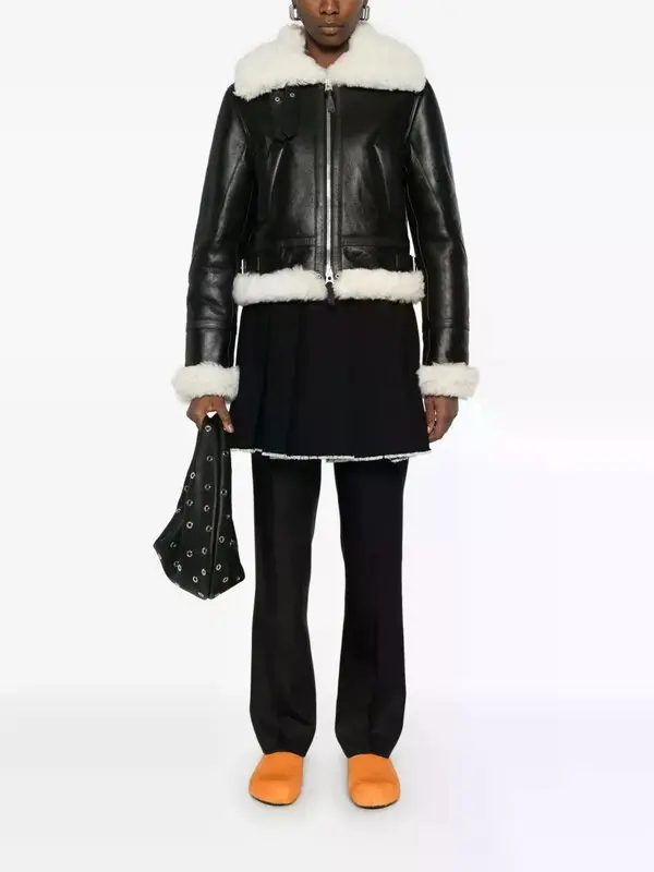 Kenzo Grained Leather Jacket With Shearling Trim