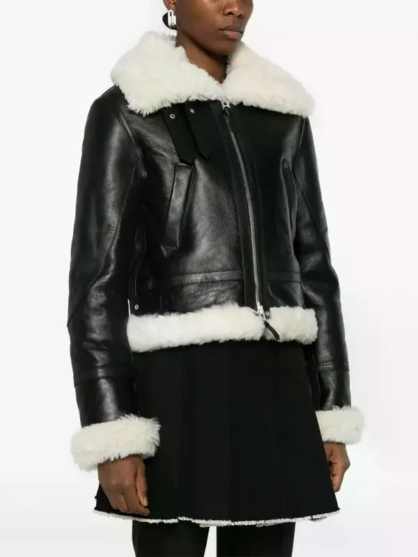 Kenzo Grained Leather Jacket With Shearling Trim