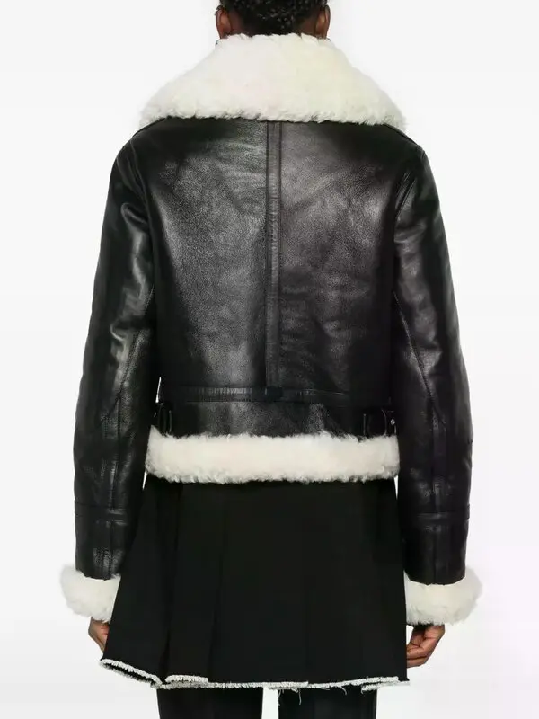 Kenzo Grained Leather Jacket With Shearling Trim