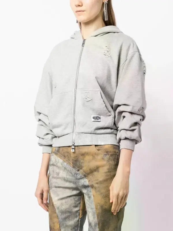 GROUND ZERO Distressed Zip-front Hoodie