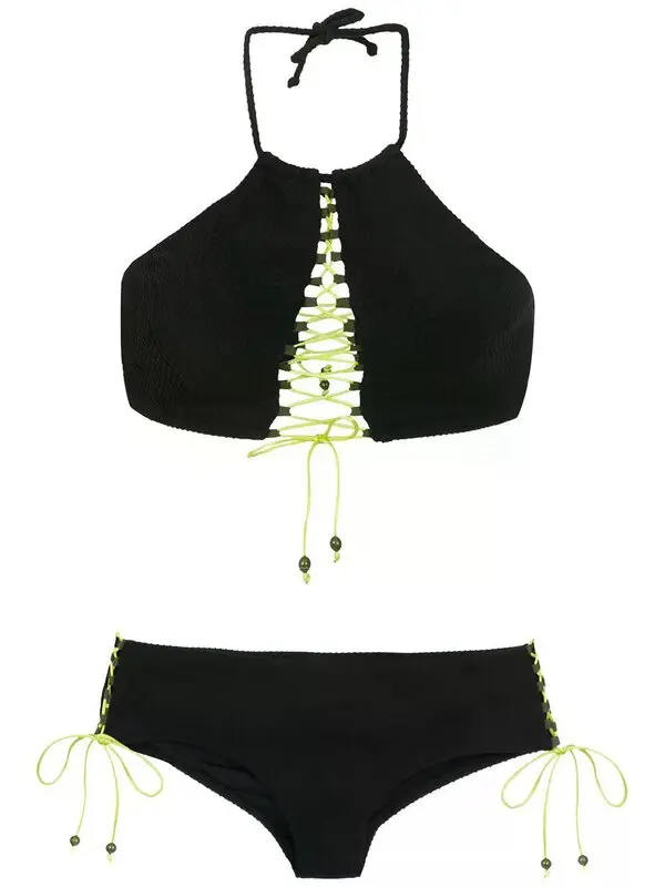 AMIR SLAMA Lace-up Bikini Top - Black