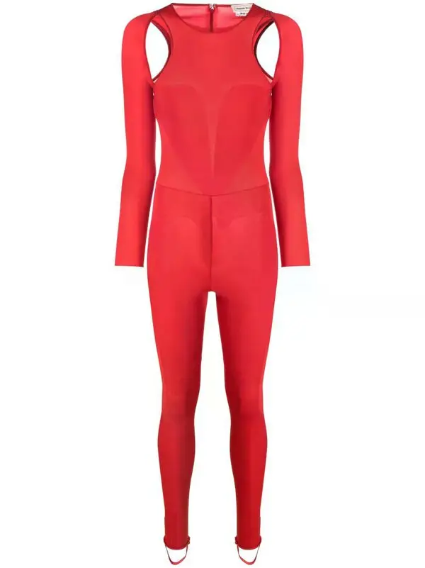 Alexander McQueen Cut-out Long-sleeve Jumpsuit - Red