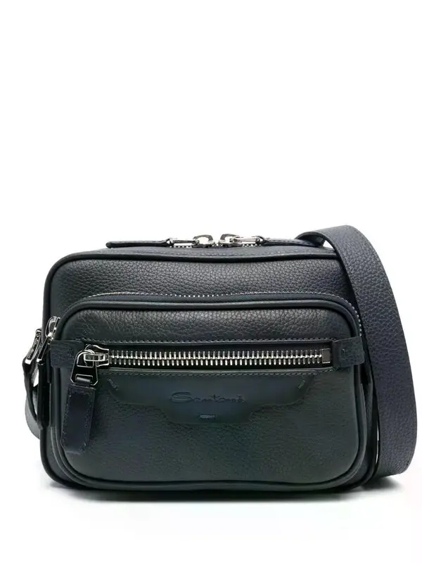Santoni Tumbled Leather Shoulder Bag - Blue