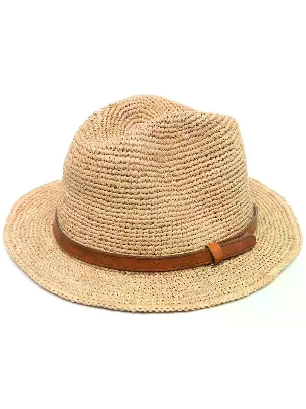 IBELIV Leather-trimmed Woven Fedora Hat - Neutrals