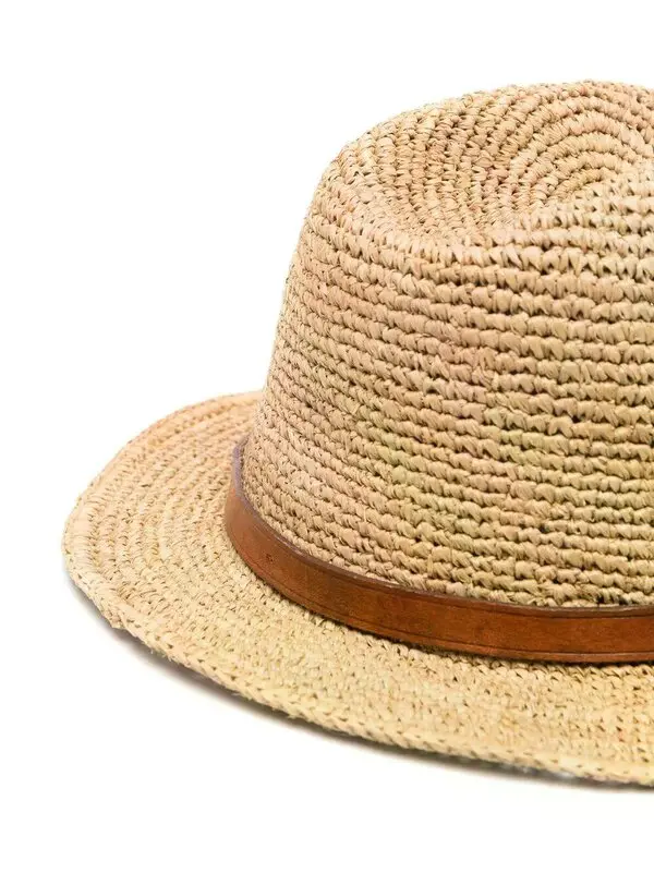 IBELIV Leather-trimmed Woven Fedora Hat