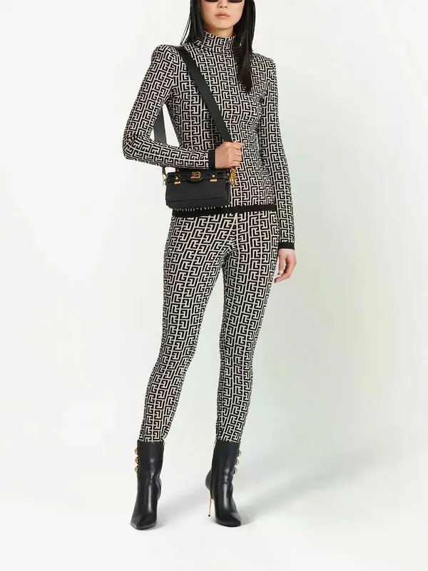 Balmain Monogram-print High-waisted Leggings