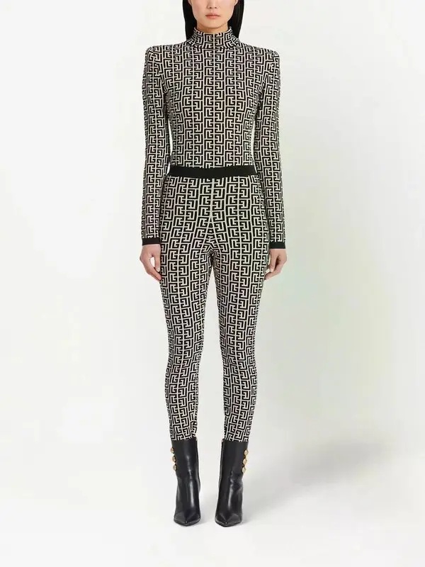 Balmain Monogram-print High-waisted Leggings