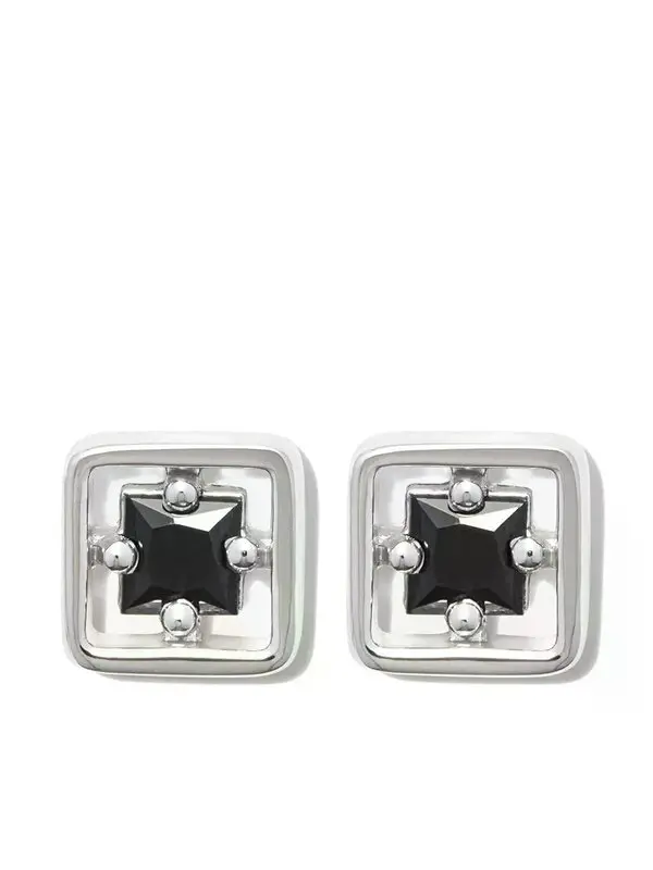 SUZANNE KALAN 18kt White Gold Inlay Black Sapphire Stud Earrings - Silver