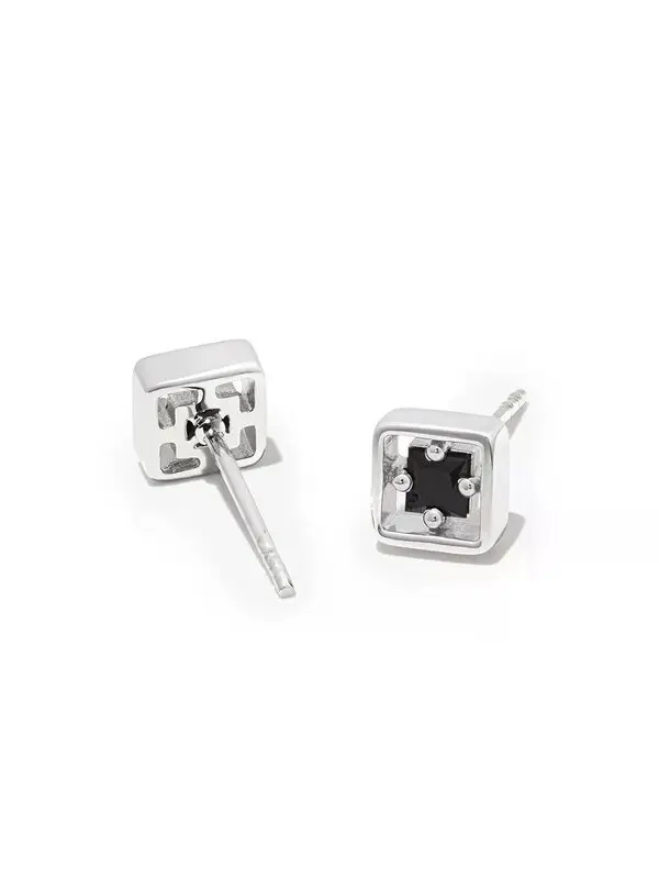 SUZANNE KALAN 18kt White Gold Inlay Black Sapphire Stud Earrings