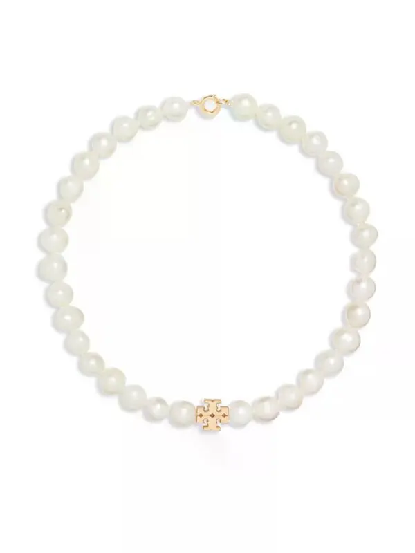 Tory Burch Kira Pearl Necklace With Double T Motif - Neutrals
