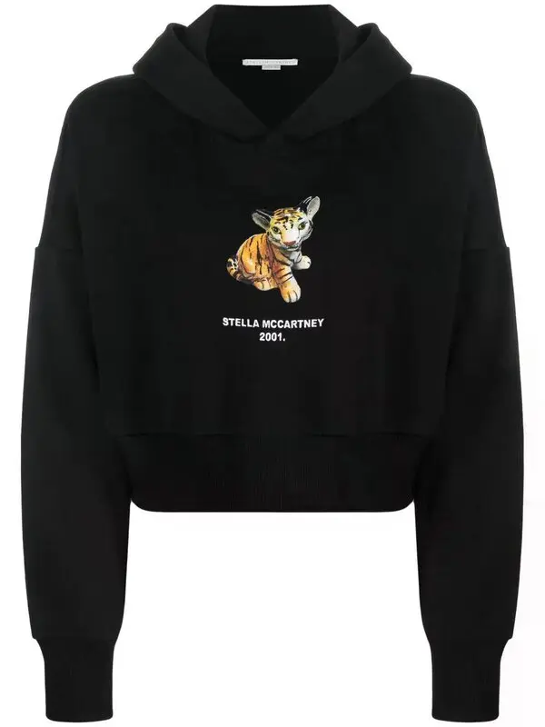 Stella McCartney Tiger-print Cropped Hoodie - Black