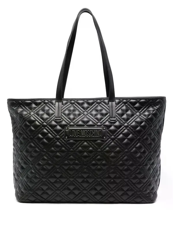 Moschino Logo-plaque Quilted Tote Bag - Black
