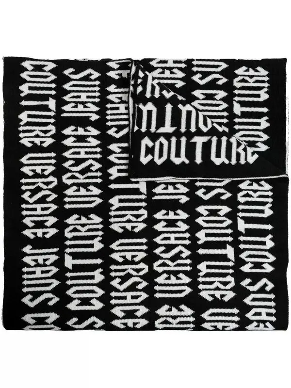 Versace Intarsia Knit-logo Scarf - Black