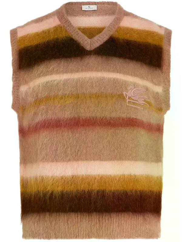 Etro Logo-embroidered Mohair-blend Sleeveless Jumper - Neutrals