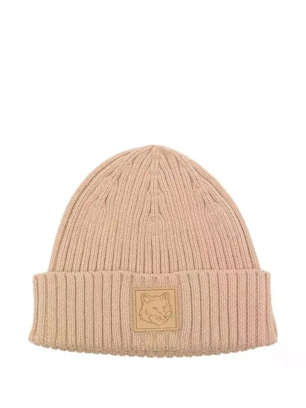 Maison Kitsuné Bold Fox Head Leather Patch Beanie - Brown