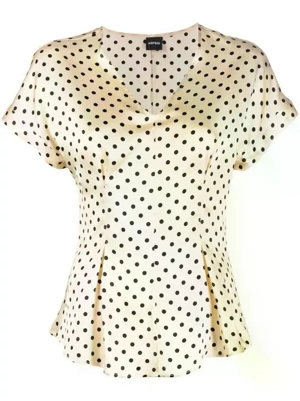 Aspesi Polka-dot Flared Silk Blouse - Neutrals