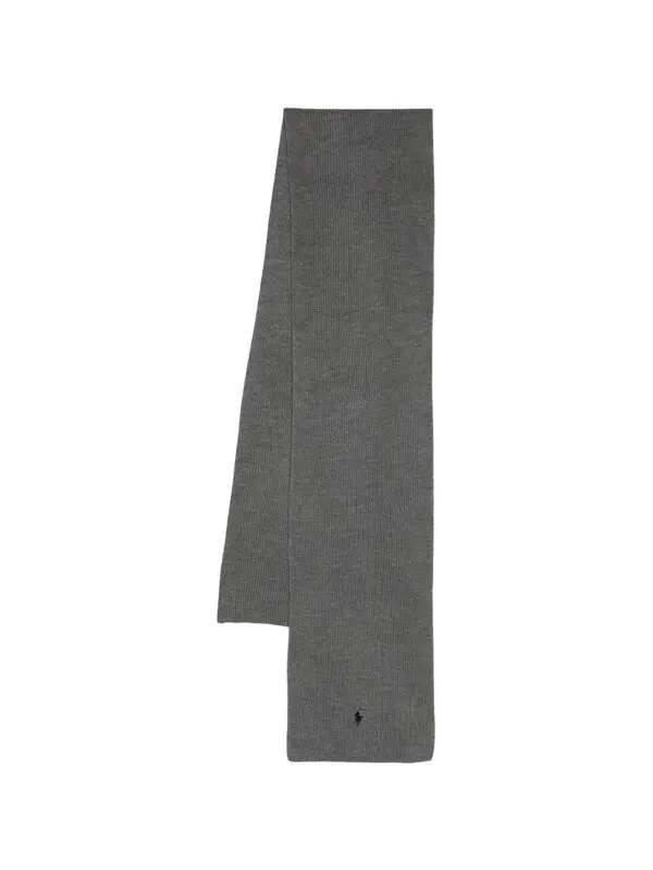 Polo Ralph Lauren Embroidered-logo Ribbed-knit Scarf - Grey