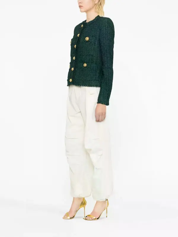 Balmain Single-breasted Tweed Jacket - Green