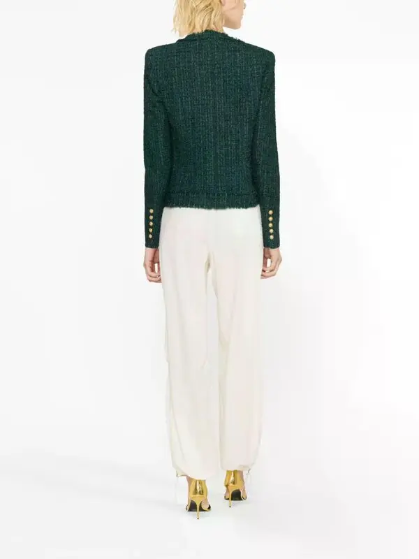 Balmain Single-breasted Tweed Jacket - Green