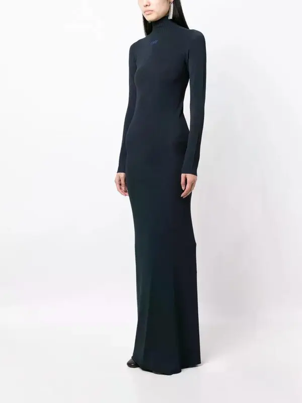 Off-White Funnel-neck Long-sleeve Dress - Blue