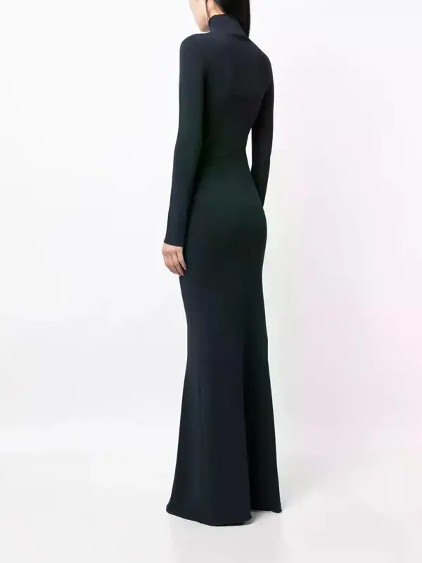 Off-White Funnel-neck Long-sleeve Dress - Blue
