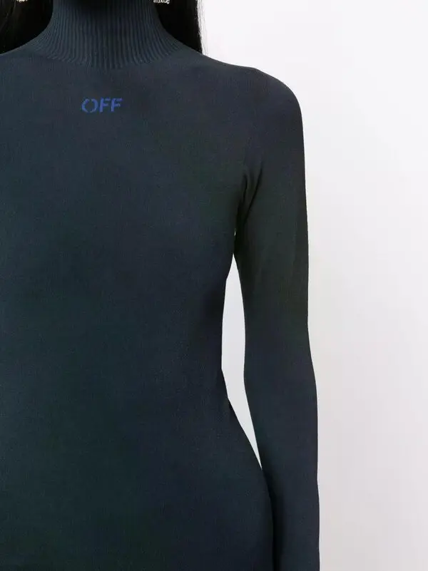 Off-White Funnel-neck Long-sleeve Dress - Blue